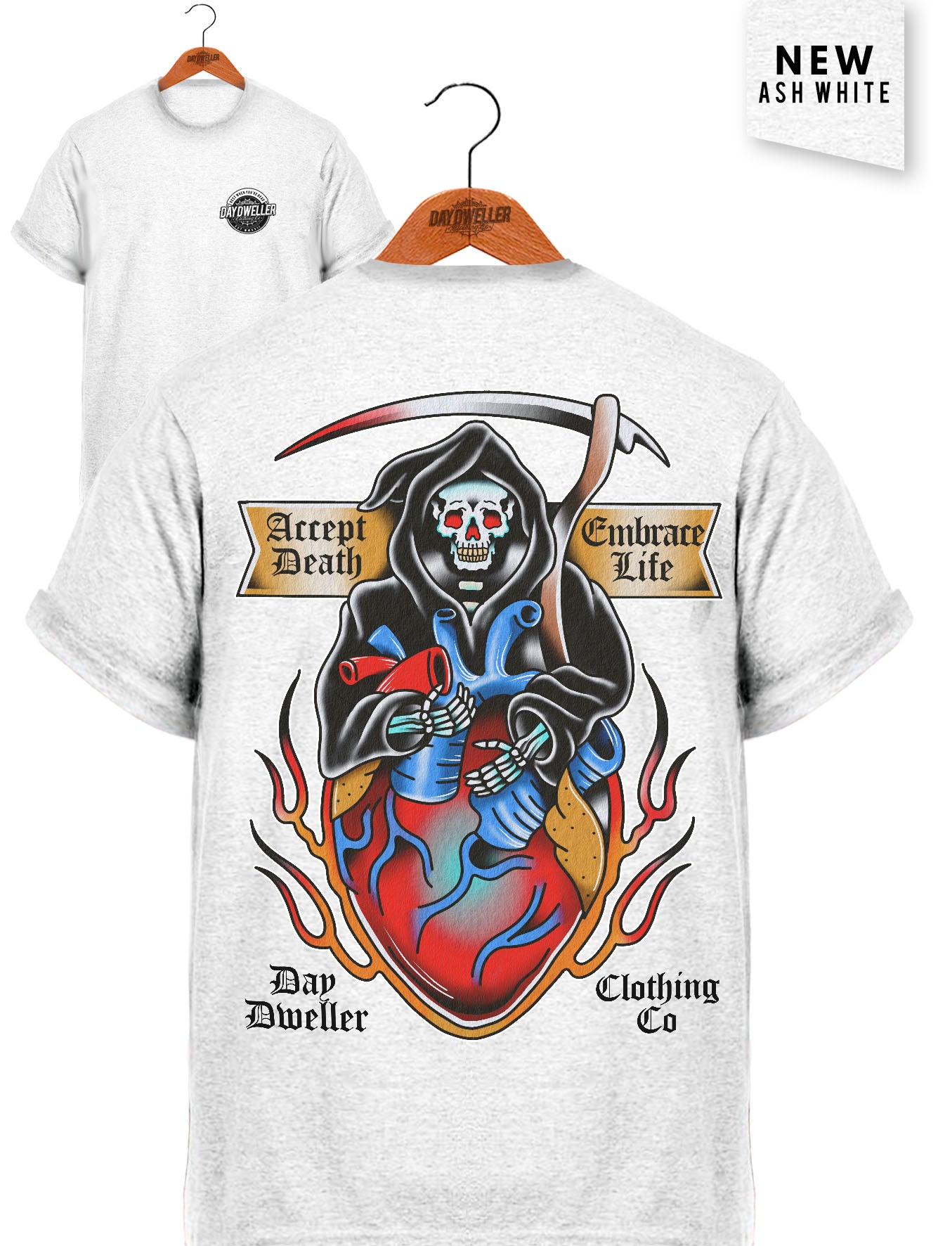 'Accept Death, Embrace Life' Ash White Tee